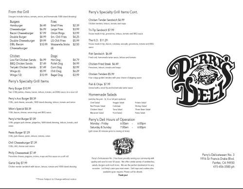 Perry's Delicatessen menu in Fairfax, California, USA