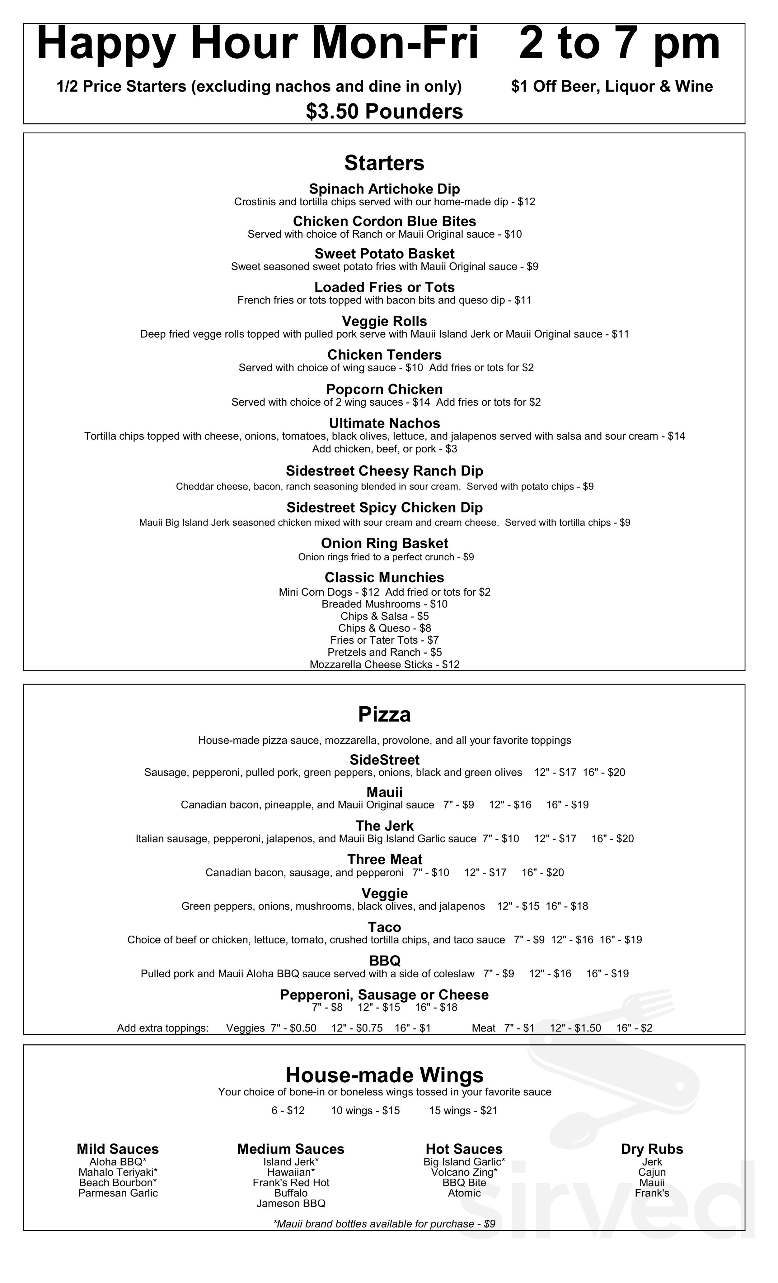 Sidestreet Grille & Pub menu in Fargo, North Dakota, USA