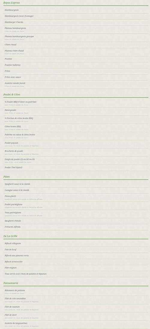 Restaurant Le Chardo menu in Alfred, Ontario, Canada