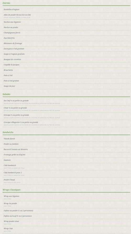 Restaurant Le Chardo menu in Alfred, Ontario, Canada