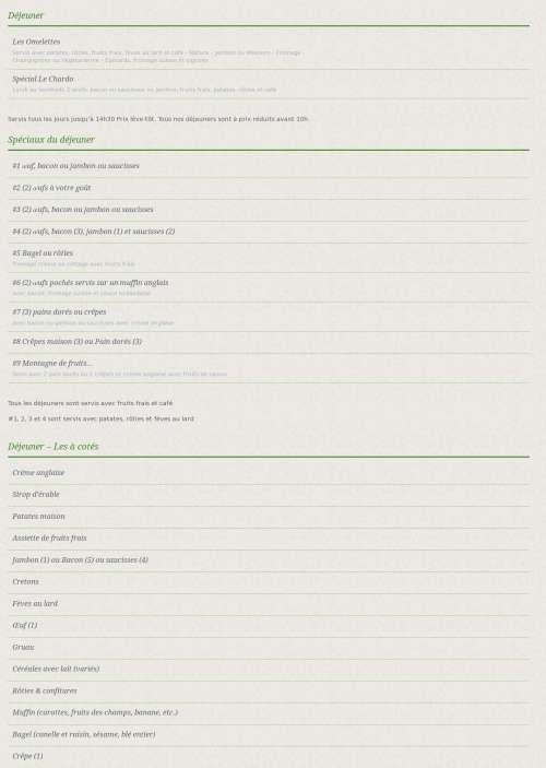 Restaurant Le Chardo menu in Alfred, Ontario, Canada