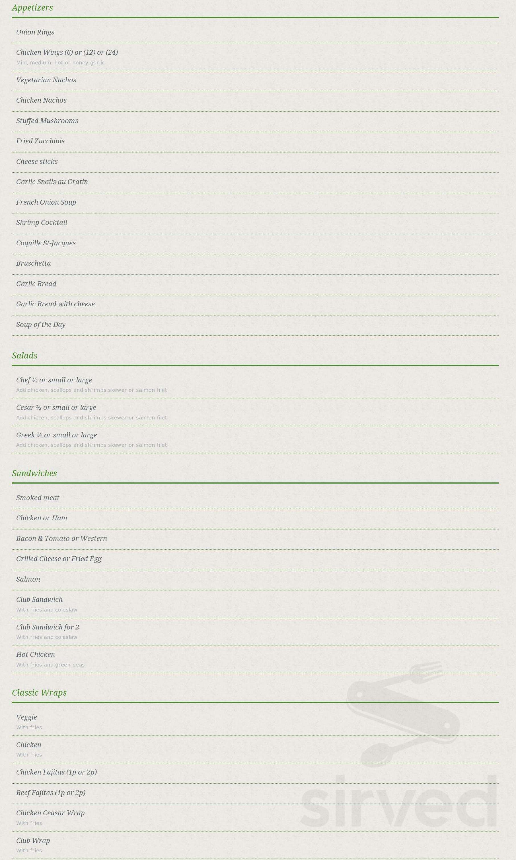 Restaurant Le Chardo menu in Alfred, Ontario, Canada