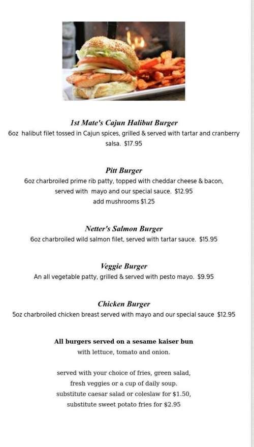 Gillnetter Pub menu in Port Coquitlam, British Columbia, Canada