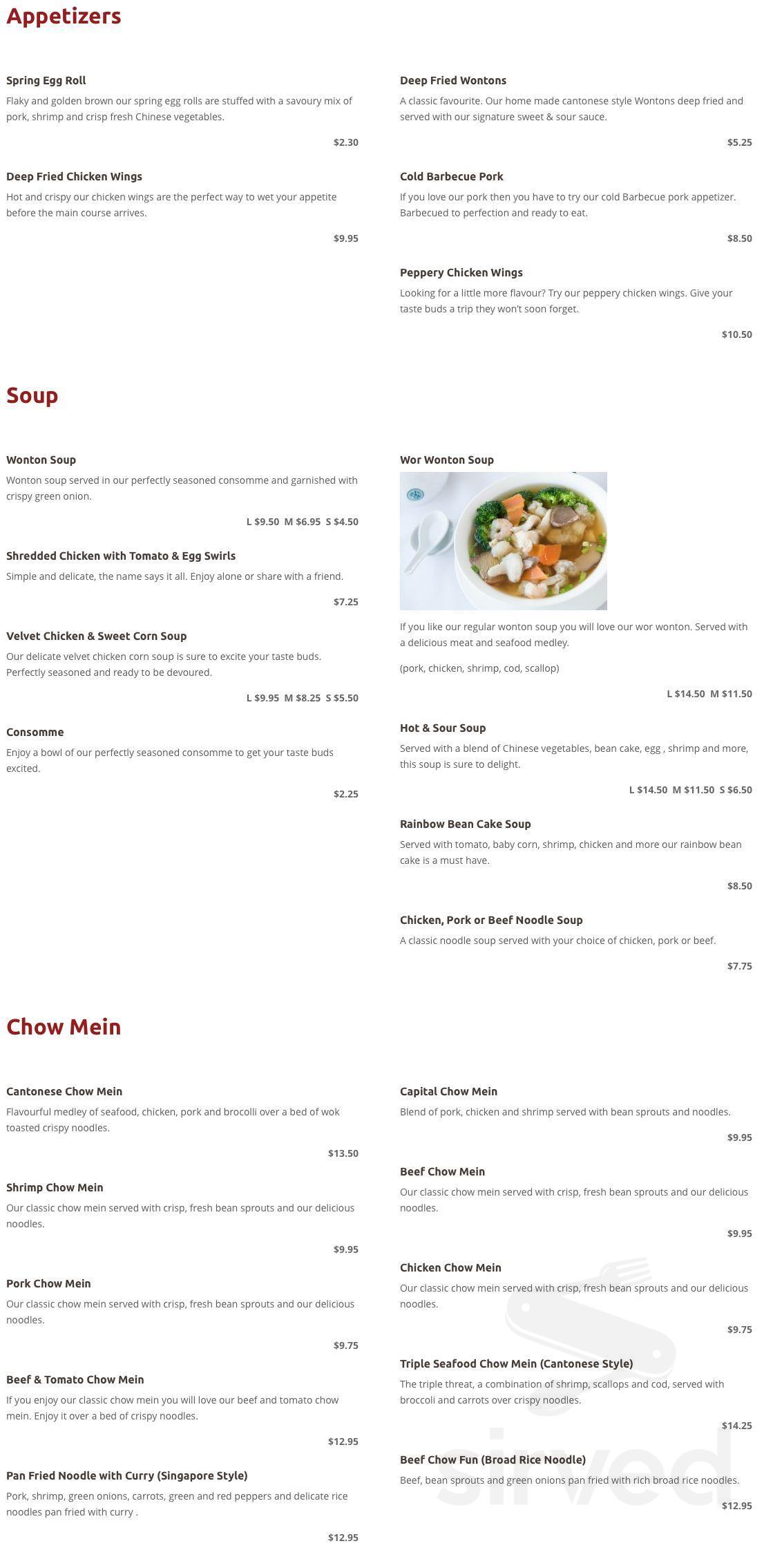 Capital Restaurant menu in Chilliwack, British Columbia, Canada