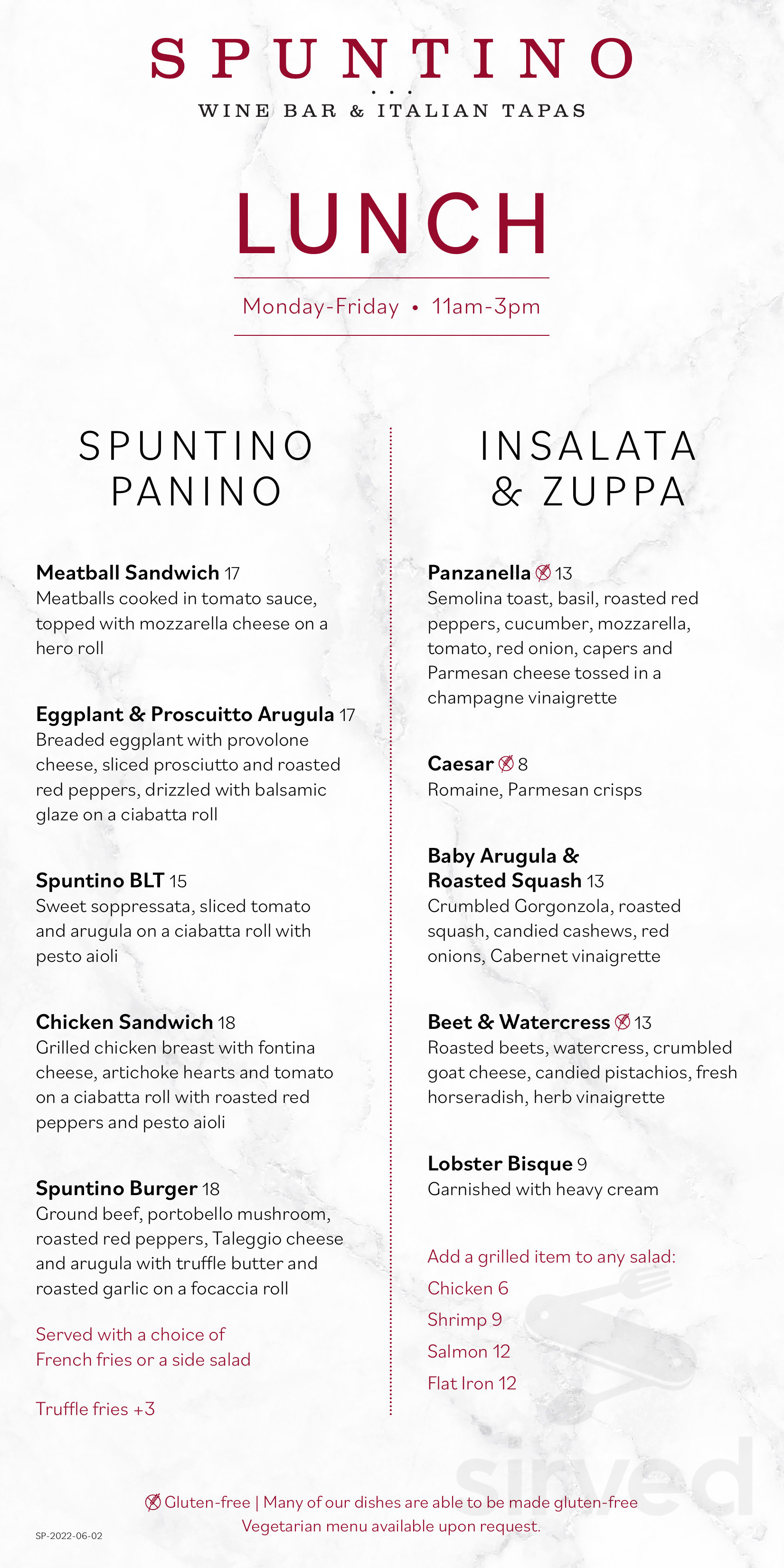 Menu for Spuntino Wine Bar & Italian Tapas in Clifton, NJ | Sirved