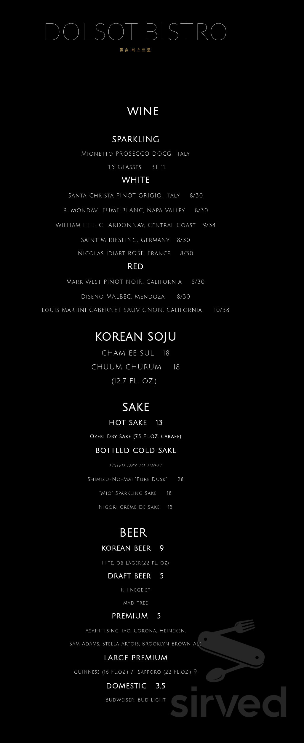 DOLSOT BISTRO menu in Mason, Ohio, USA