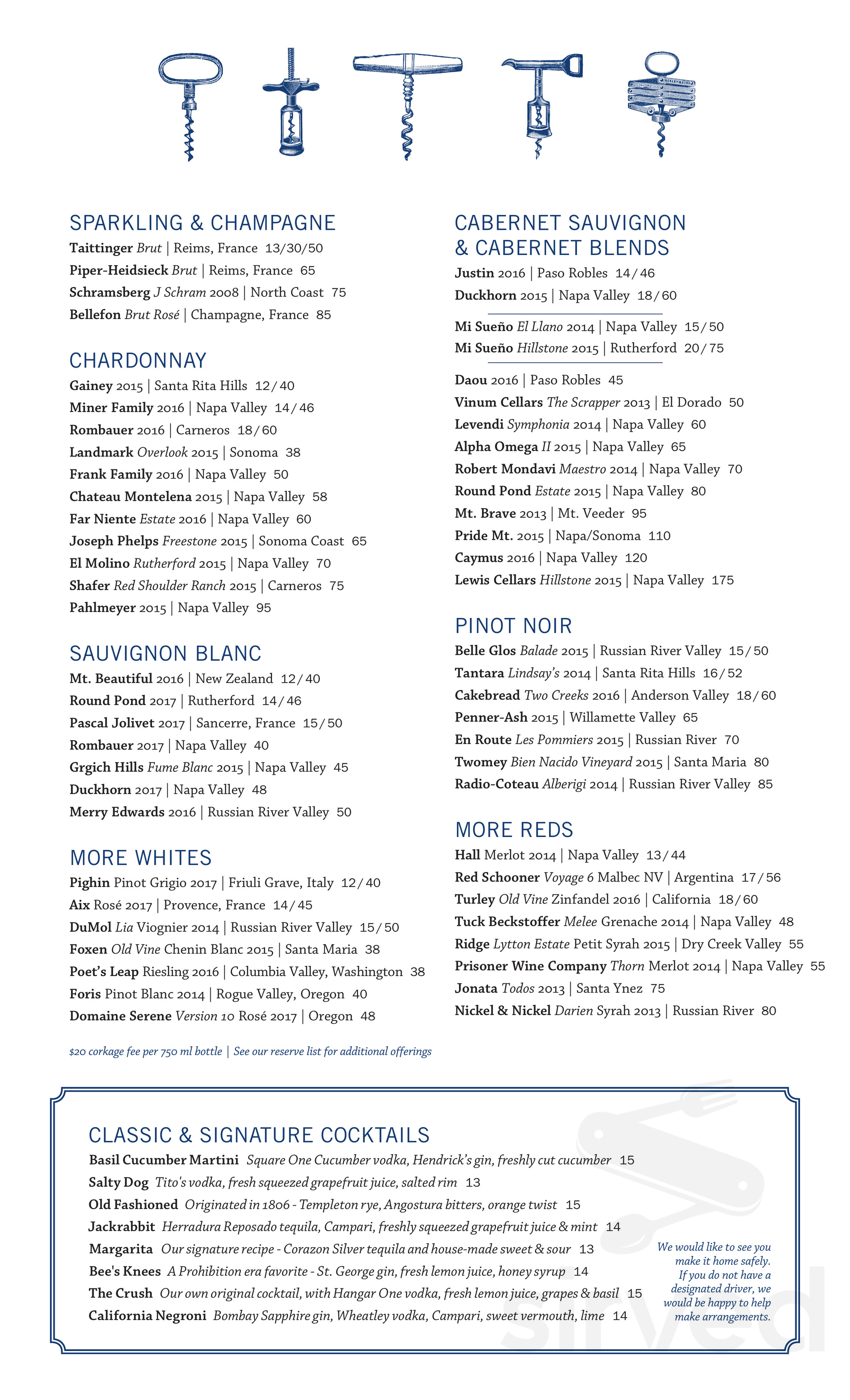 Gulfstream menu in Newport Beach, California, USA