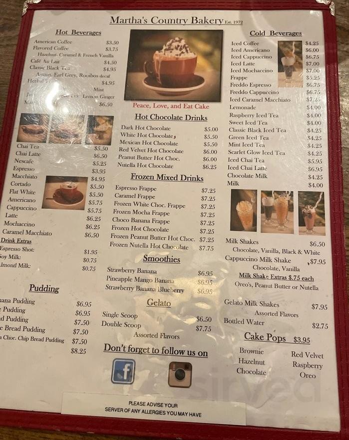 Martha's Country Bakery menu in Queens, New York, USA