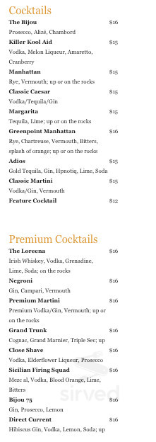 Bijou Restaurant menu in Stratford, Ontario, Canada