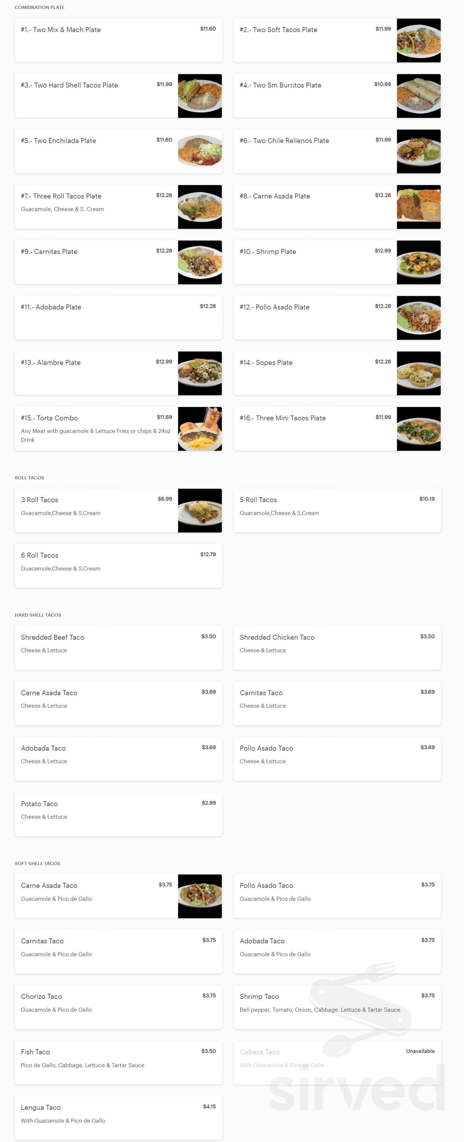 Sosa's Mexican Food menu in San Bernardino, California, USA