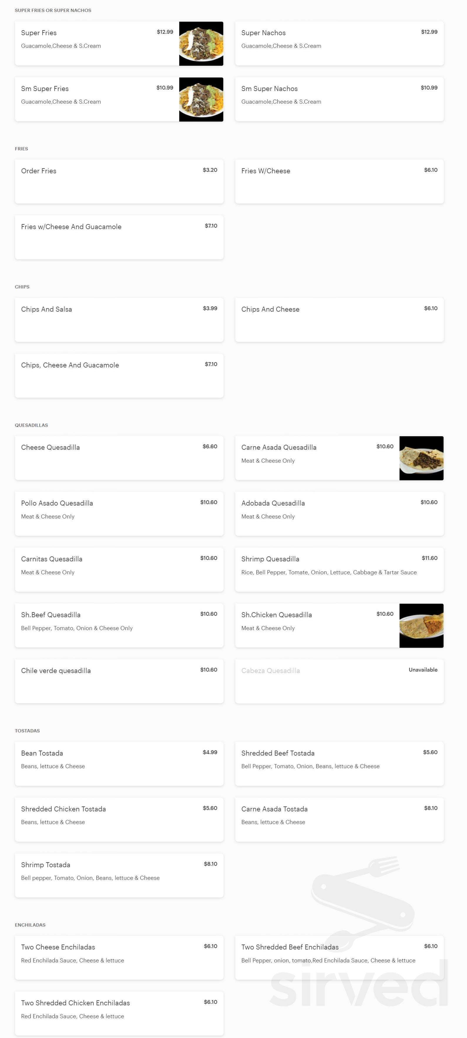 Sosa's Mexican Food menu in San Bernardino, California, USA