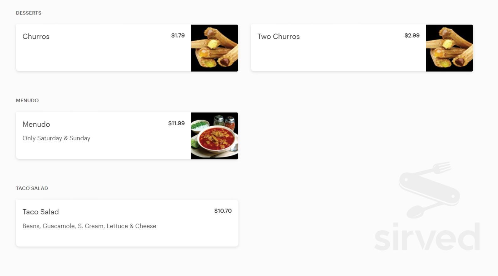 Sosa's Mexican Food menu in San Bernardino, California, USA