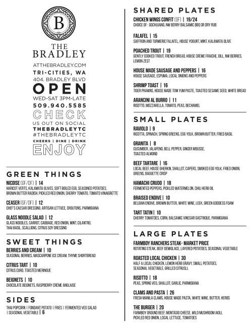 The Bradley menu in Richland, Washington, USA