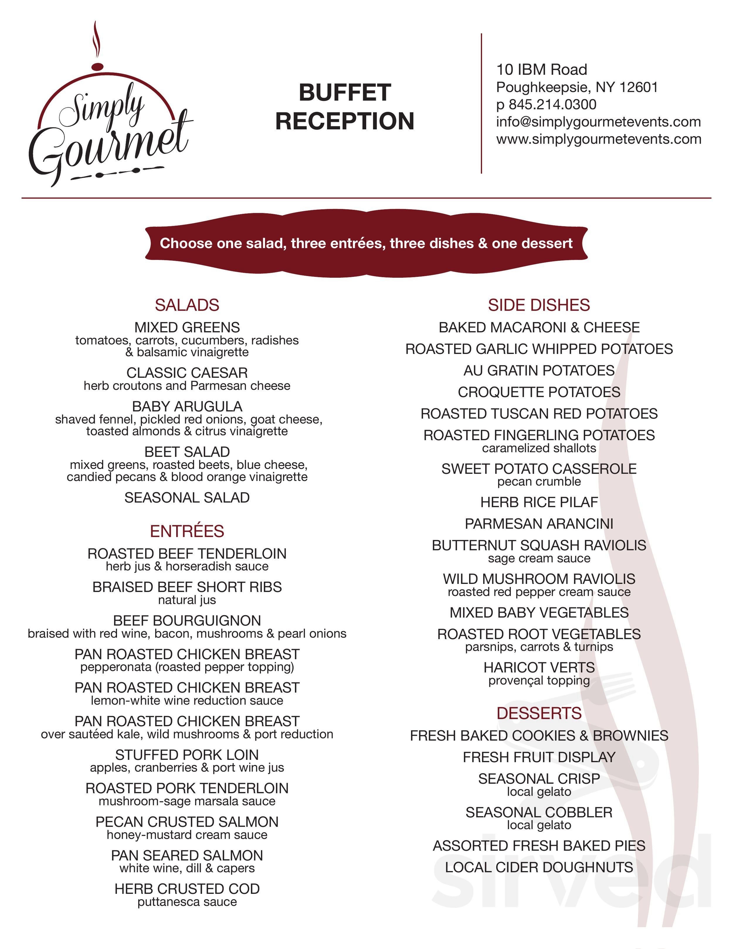 Simply Gourmet menu in Poughkeepsie, New York, USA