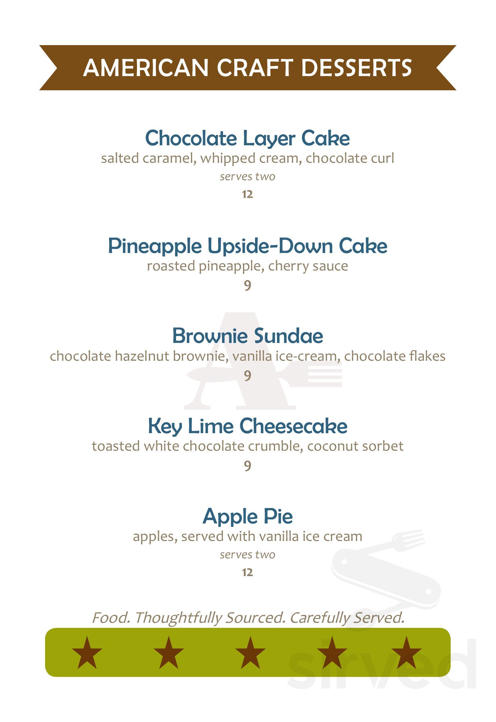 American Craft Kitchen & Bar menu in Chicago, Illinois, USA