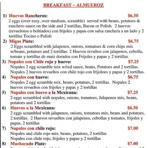 Alex's Tacos menu in Seguin, Texas, USA