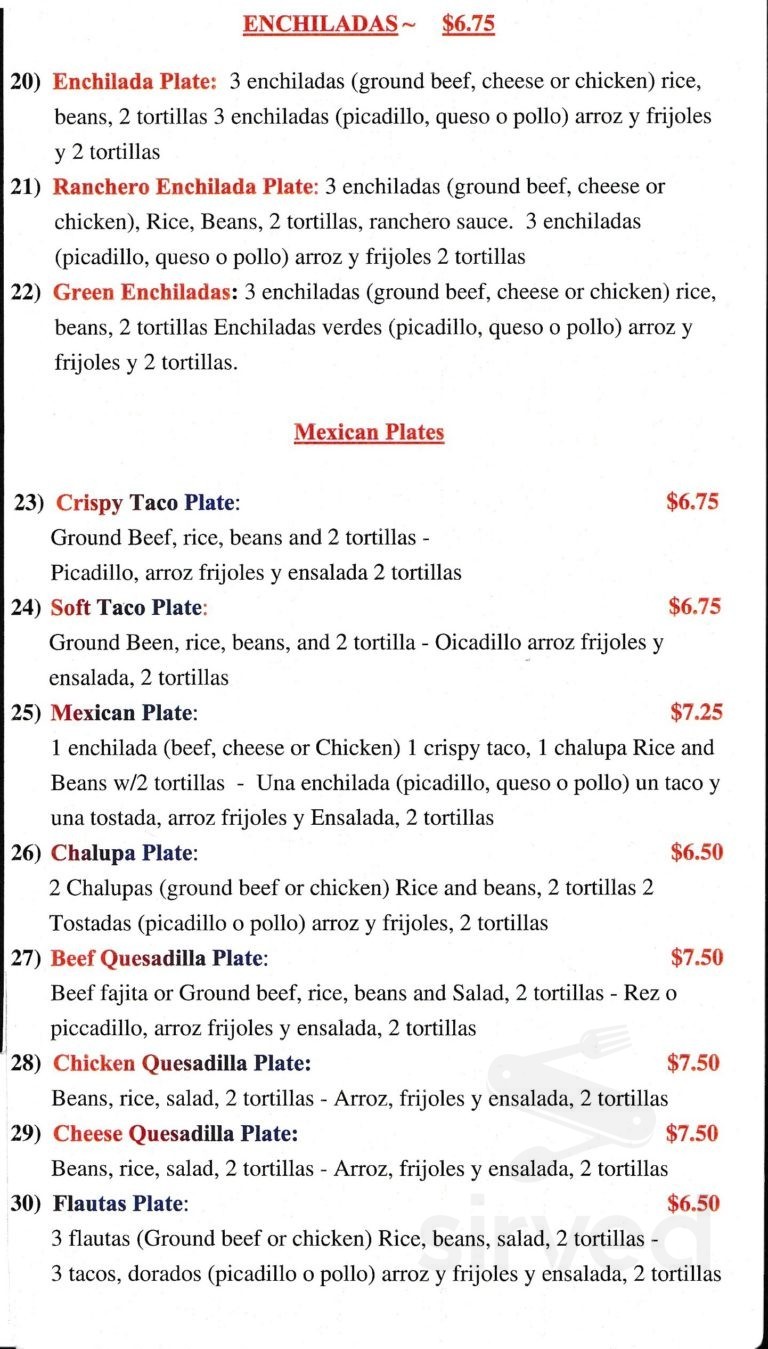 Alex's Tacos menus in Seguin, Texas, United States