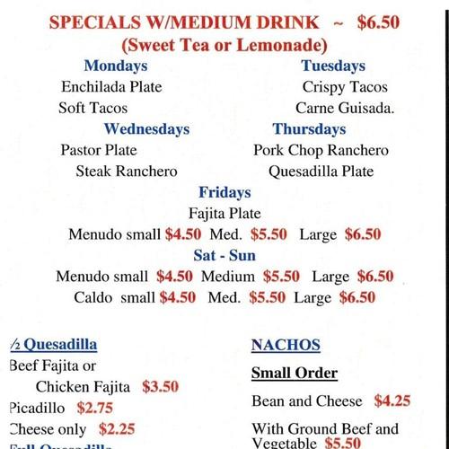 Alex's Tacos menu in Seguin, Texas, USA