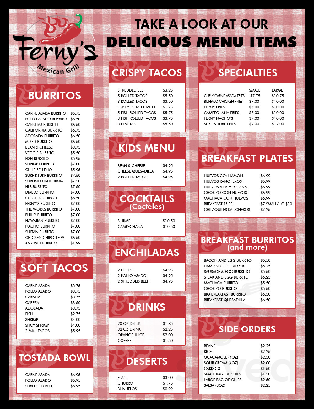 Menu for Ferny's Mexican Grill in Santee, CA | Sirved