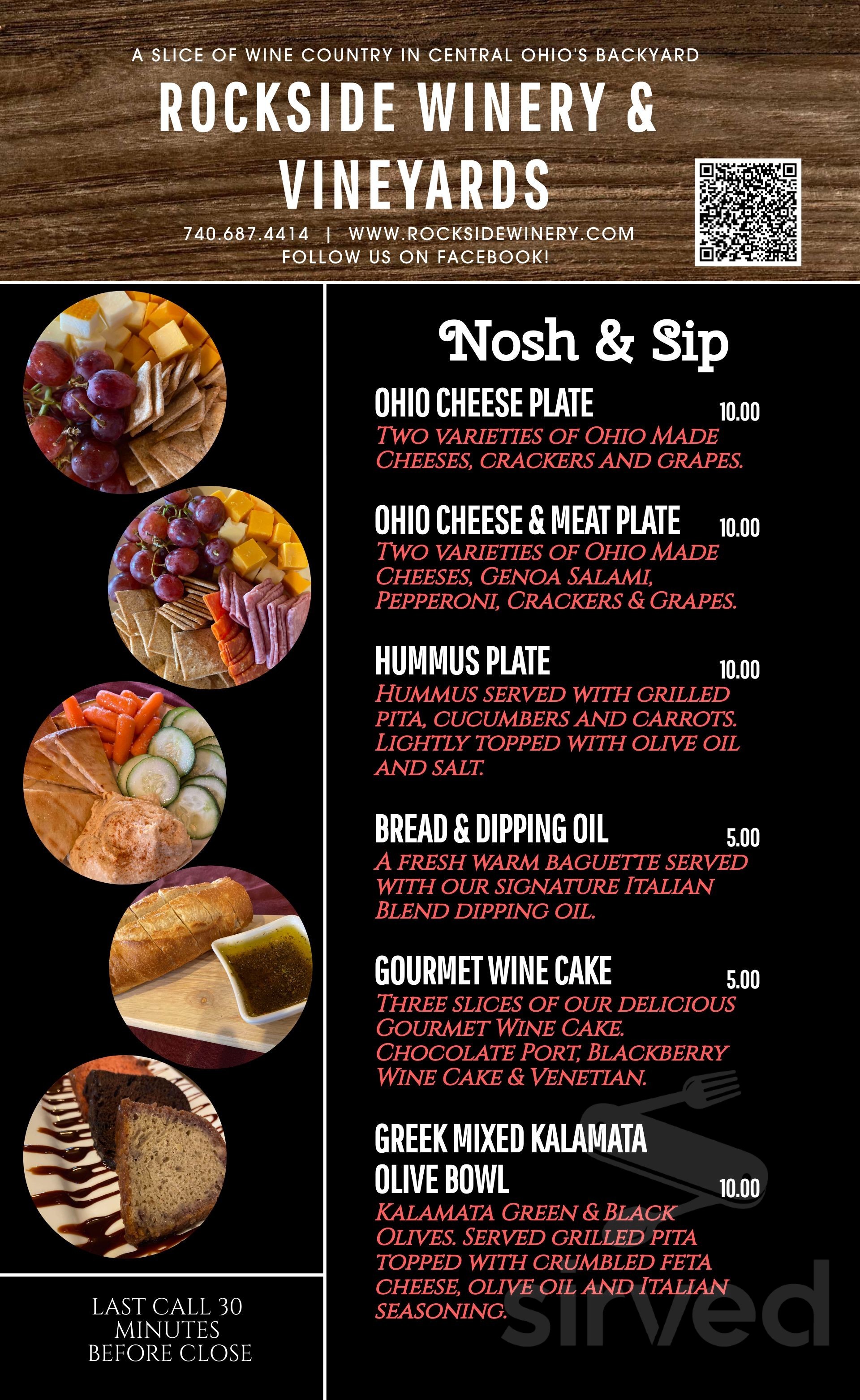 Rockside Winery and Vineyards menu in Lancaster, Ohio, USA