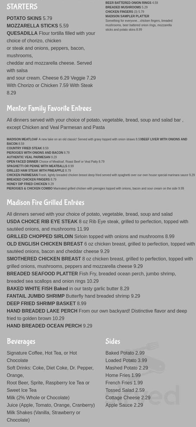 Madison Family Restaurant menu in Madison, Ohio, USA