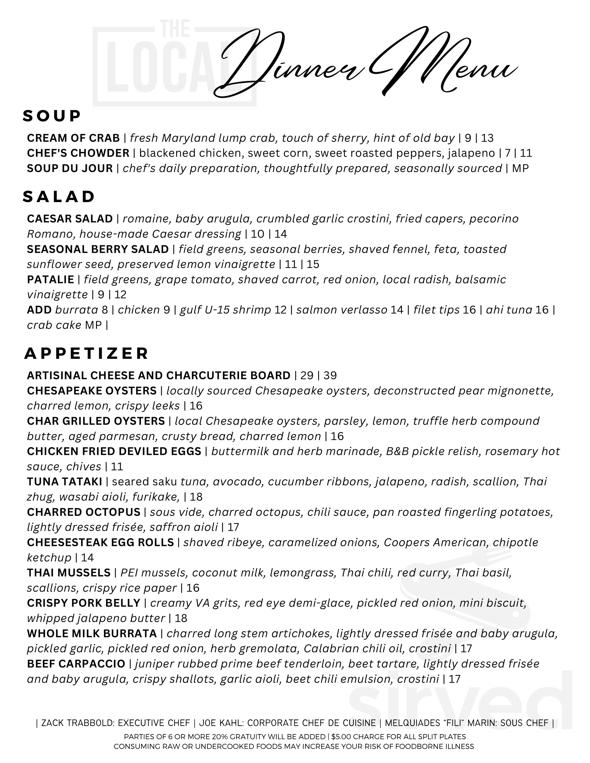 The Local menu in Fallston, Maryland, USA