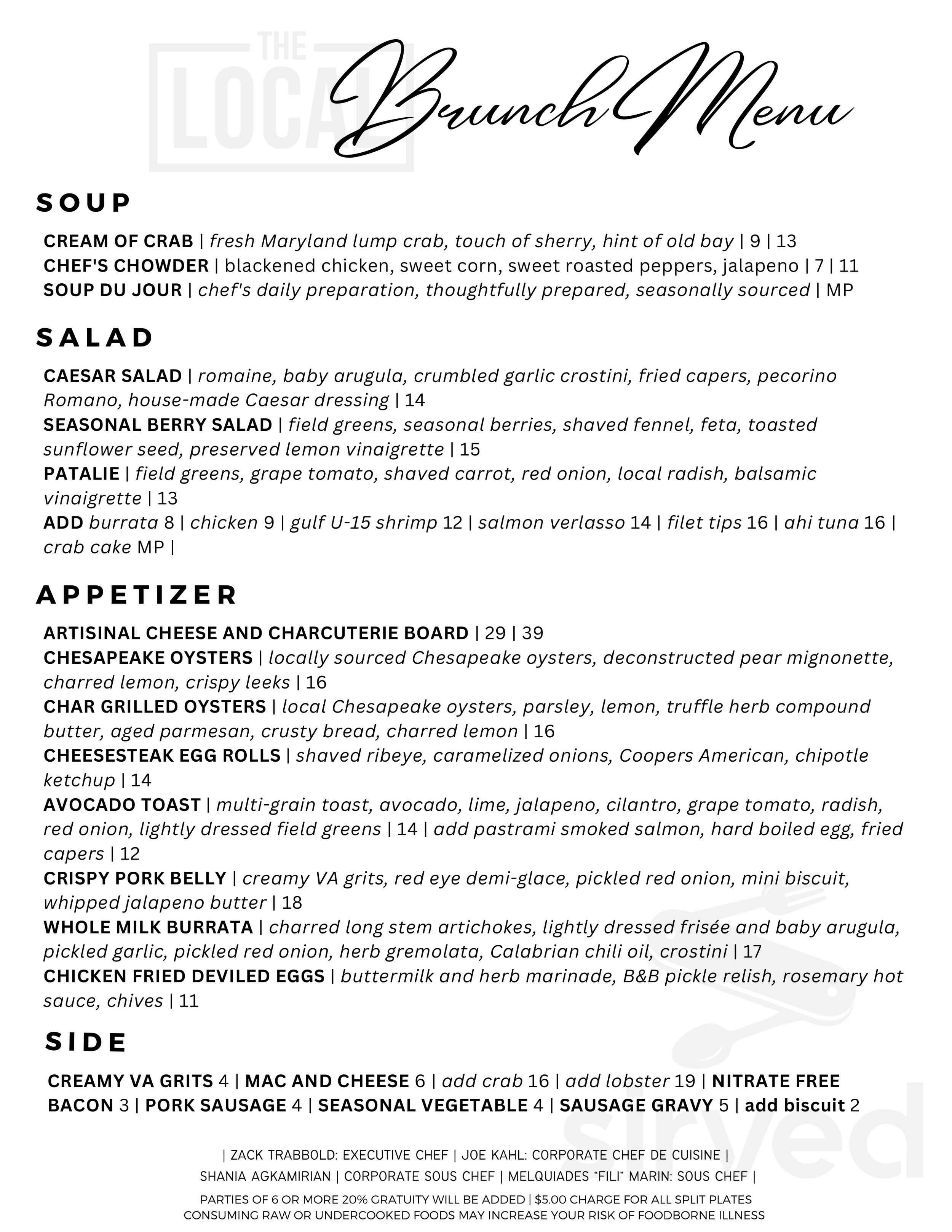 The Local menu in Fallston, Maryland, USA