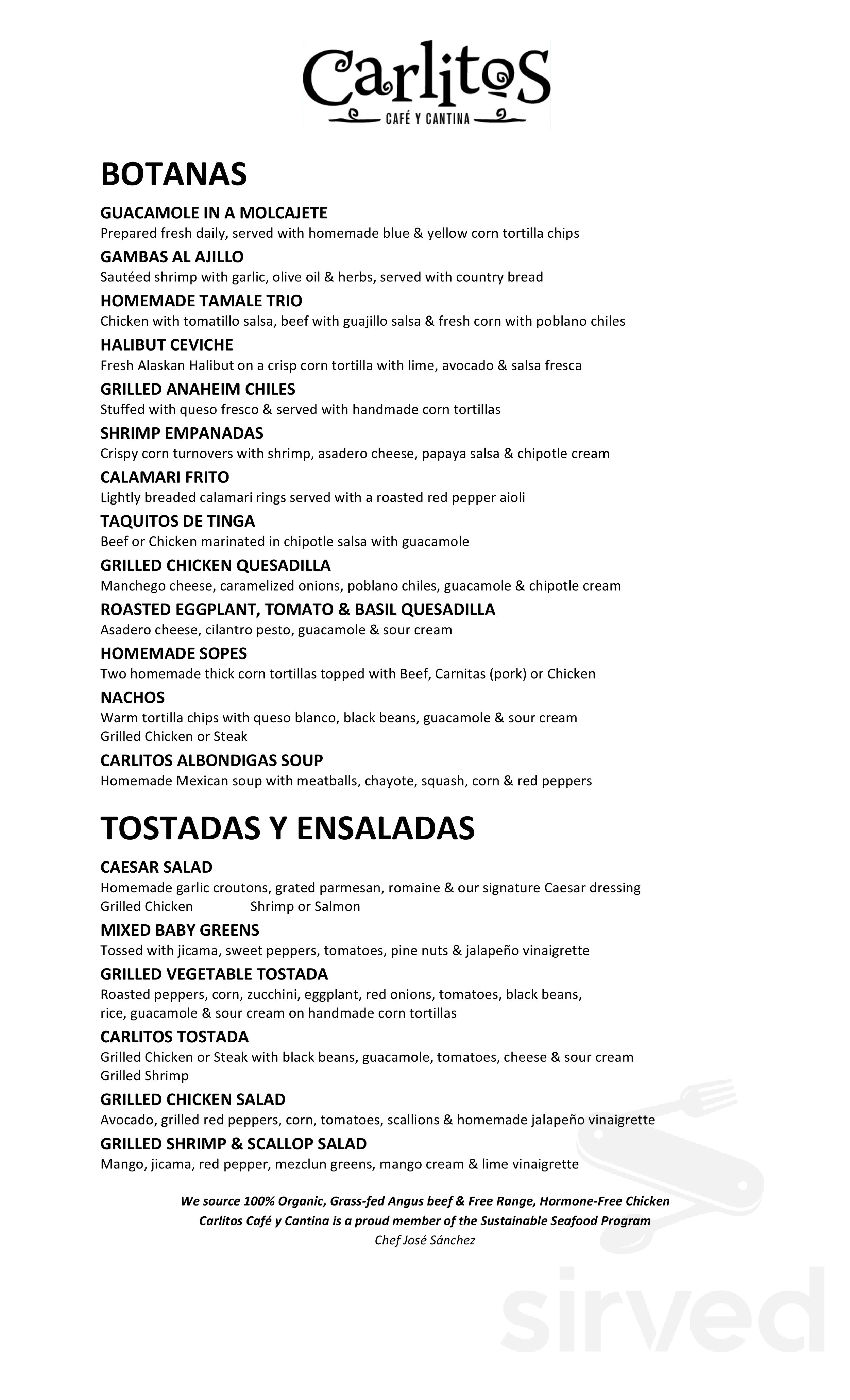 Menu for Carlitos Café y Cantina in Santa Barbara, California, United ...