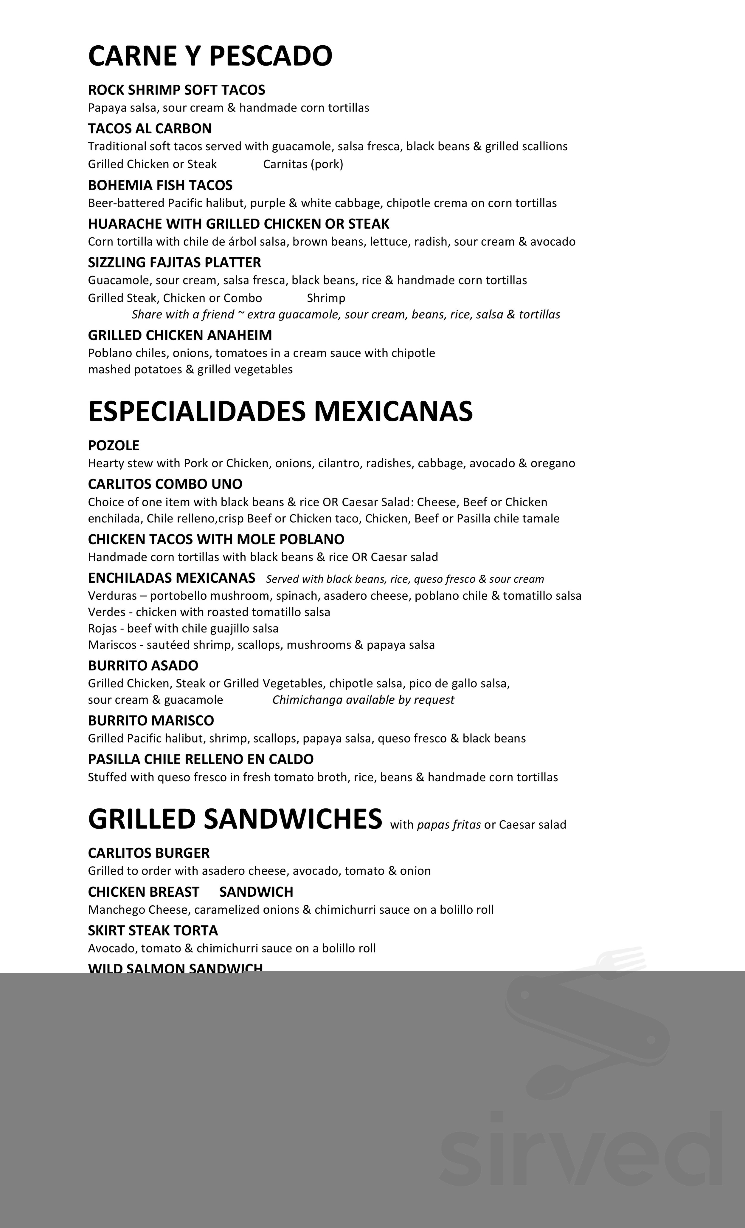 Menu for Carlitos Café y Cantina in Santa Barbara, California, United ...