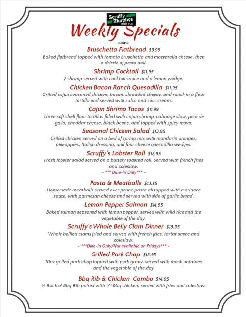 Scruffy Murphys menu in Worcester, Massachusetts, USA