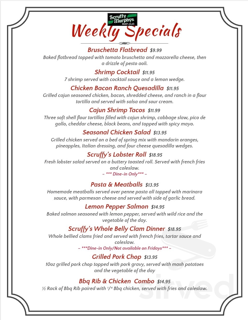 Scruffy Murphys menus in Worcester, Massachusetts, United States