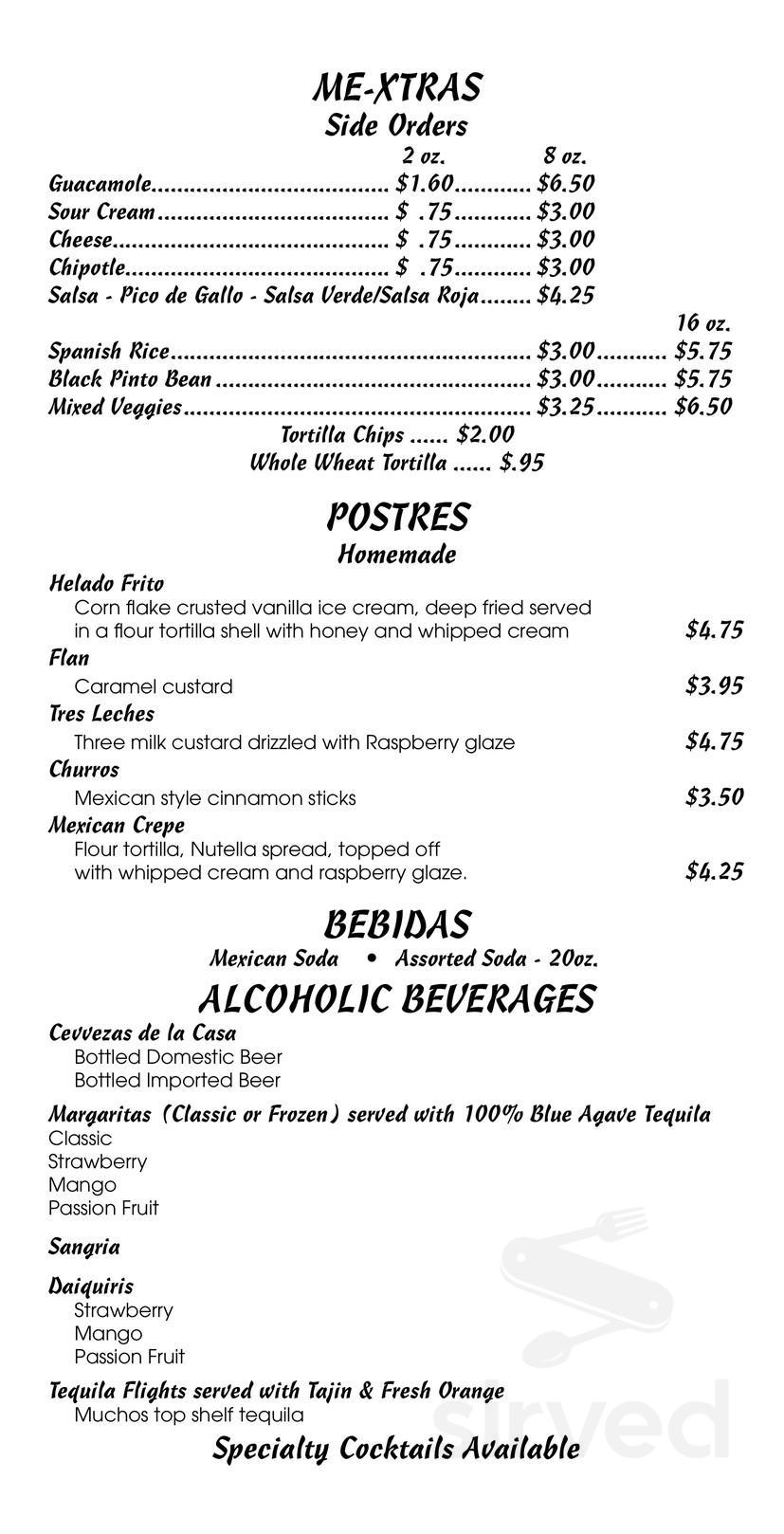 Menu - Mt Sinai NY's Señor Taco Express | Sirved