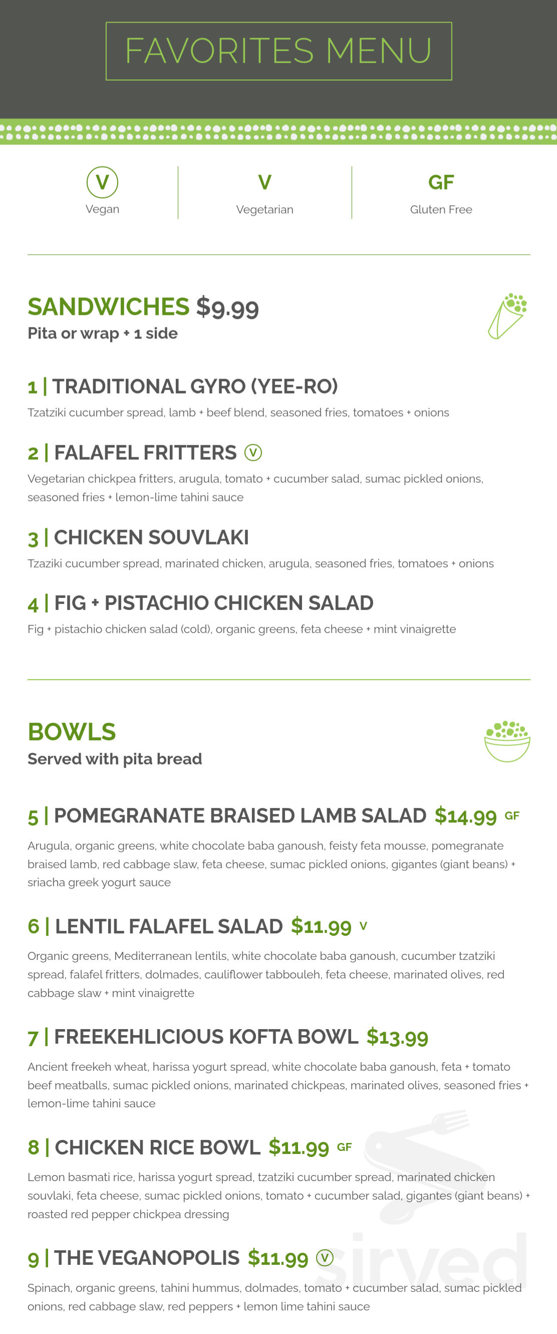 Yamas Mediterranean Street Food menu in Winston-Salem, North Carolina, USA