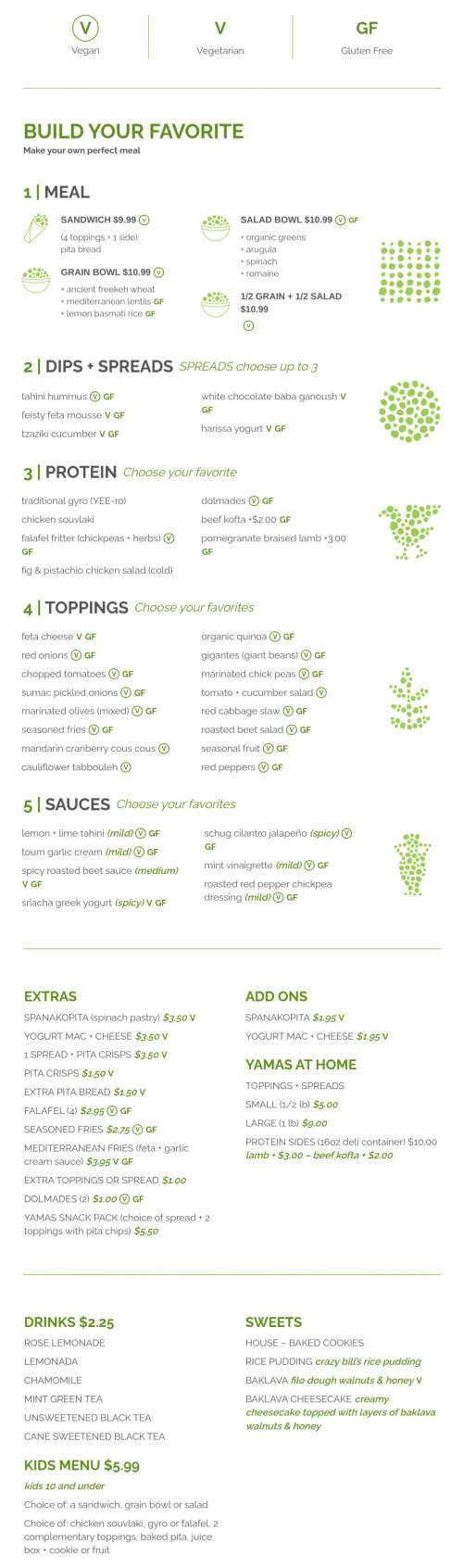 Yamas Mediterranean Street Food menu in Winston-Salem, North Carolina, USA