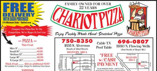 Menu for Chariot Pizza - Tucson, AZ | Sirved