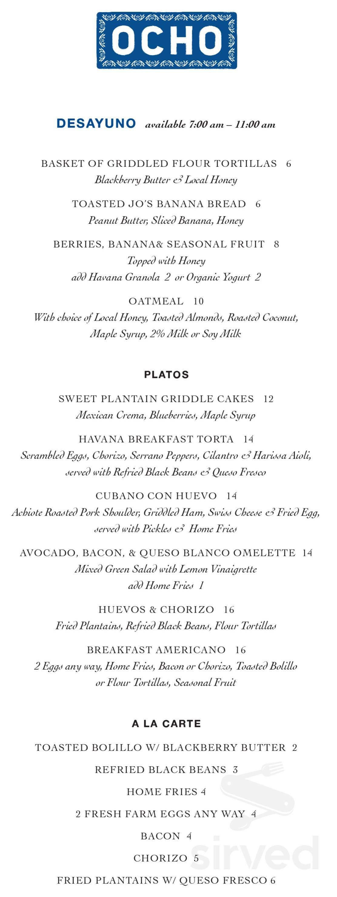 Ocho menus in San Antonio, Texas, United States
