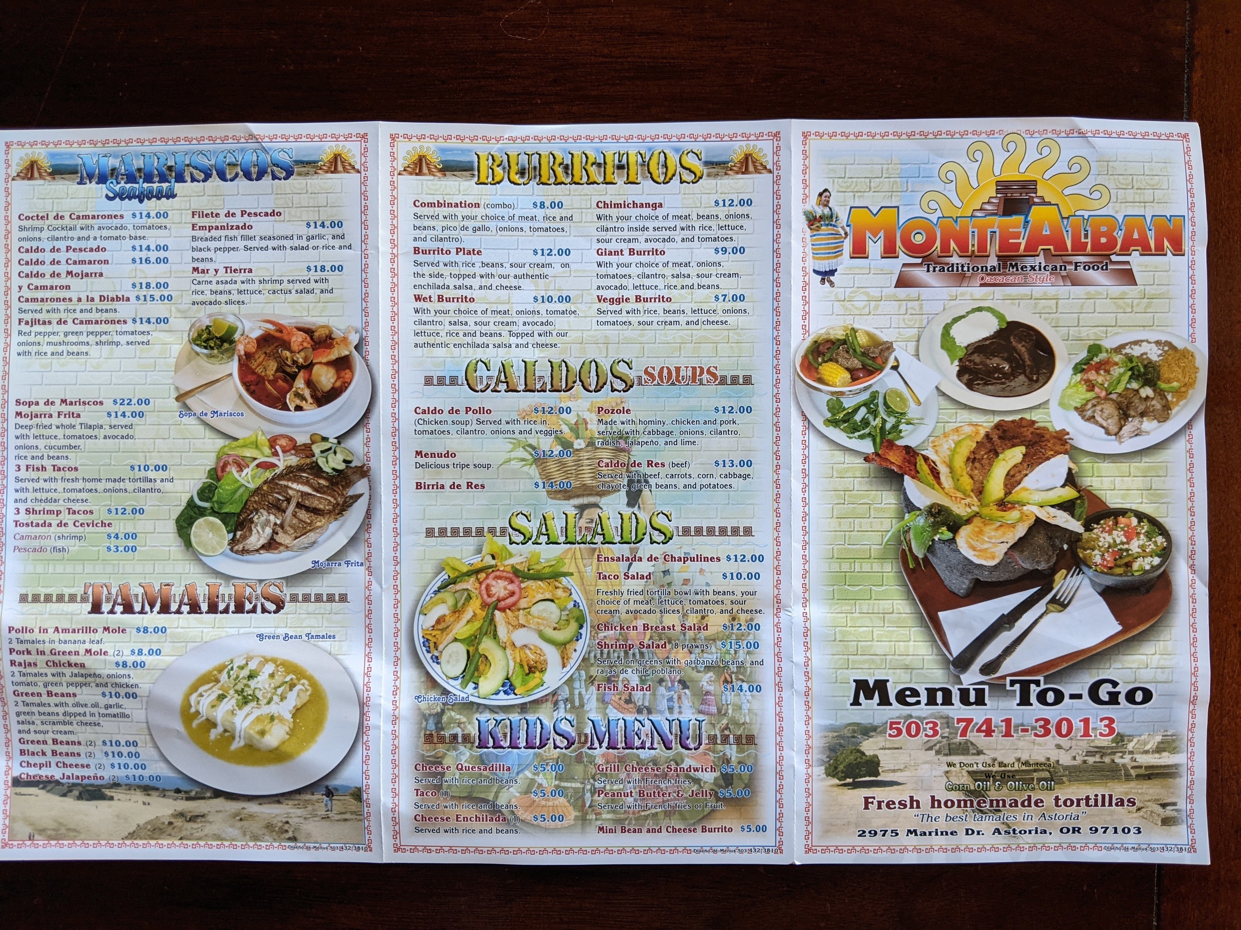 Montealban Mexican Restaurant menu in Astoria, Oregon, USA