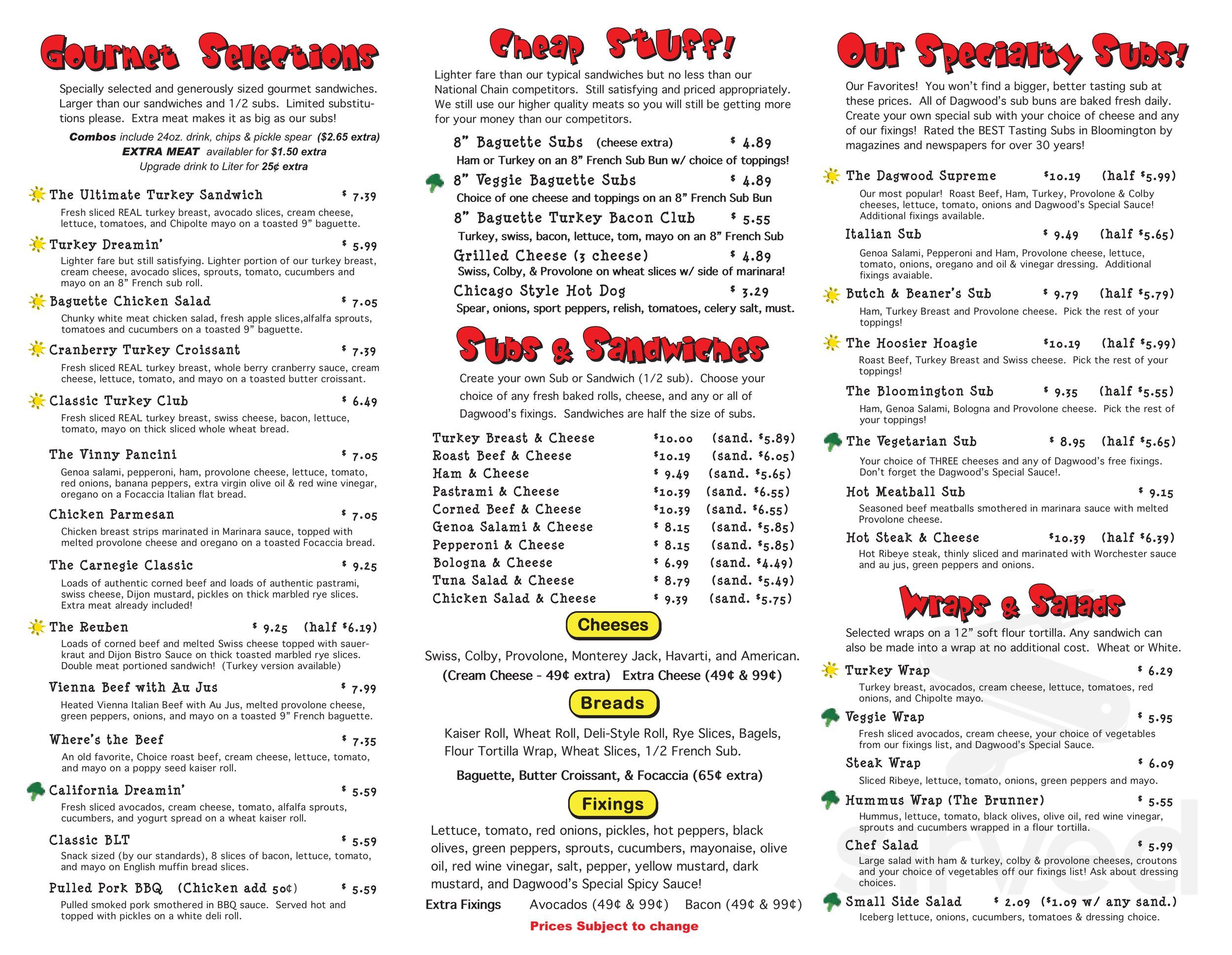 Dagwoods Deli Sub Shop menus in Bloomington, Indiana, United States