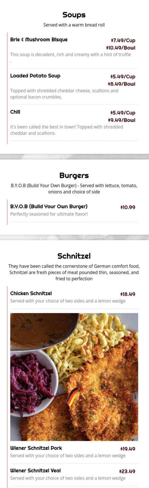 Wunderbar Sports Bar & Grill menu in Davie, Florida, USA