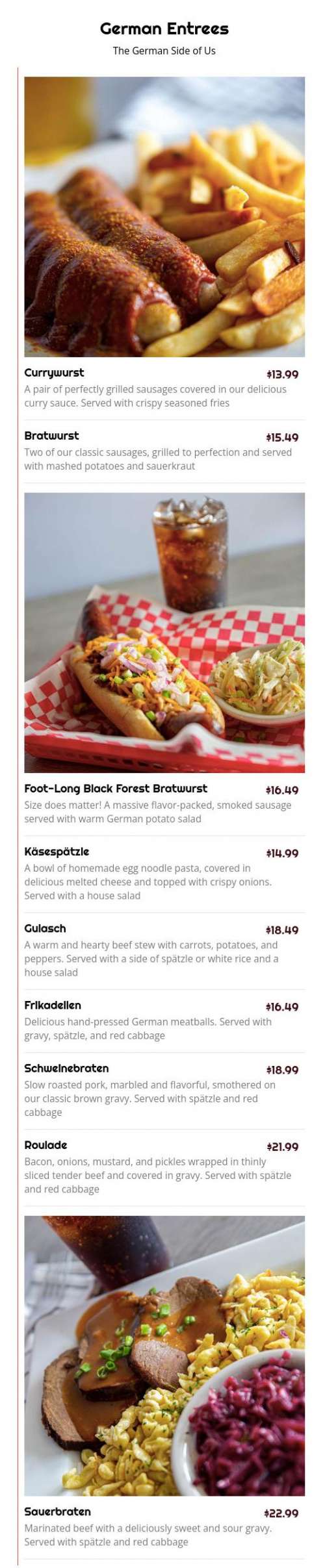 Wunderbar Sports Bar & Grill menu in Davie, Florida, USA