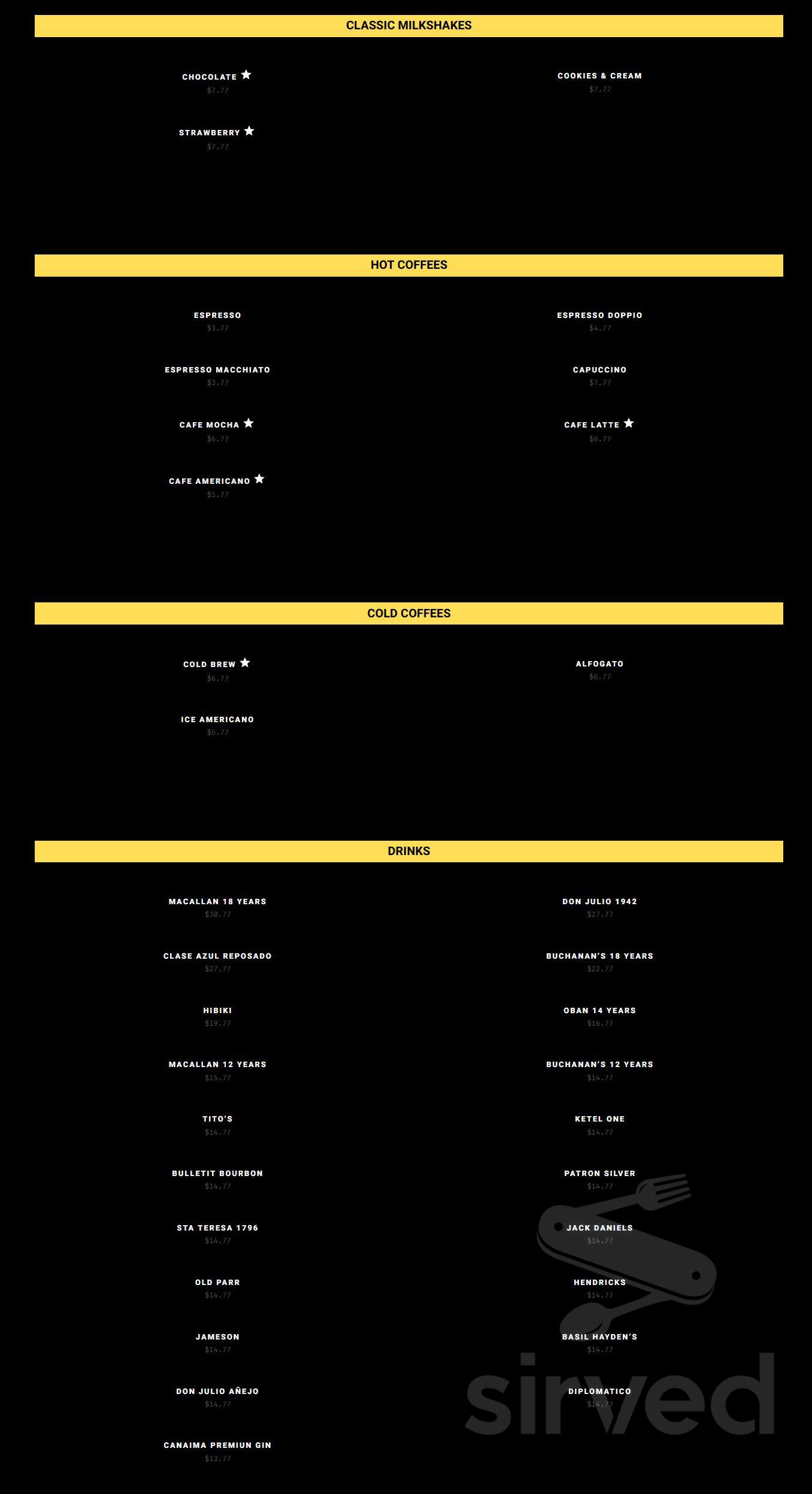 77 Sportbar menu in Coral Gables, Florida, USA