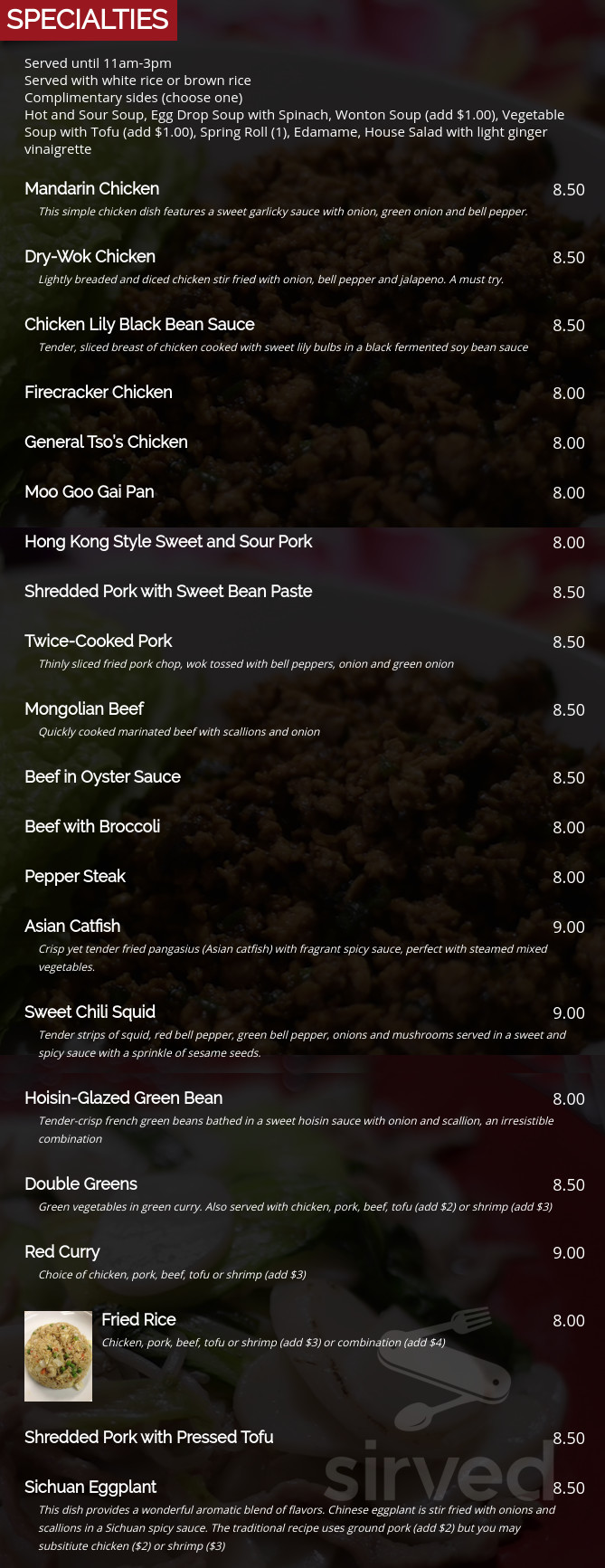 Menu - Wilmington NC's Double Happiness Chinese Restaurant | Sirved