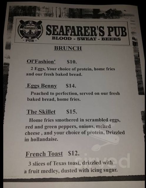 Seafarer's Pub menus in Eastern Passage, Nova Scotia, Canada