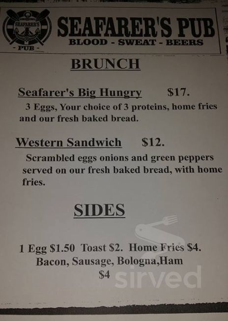 Seafarer's Pub menus in Eastern Passage, Nova Scotia, Canada