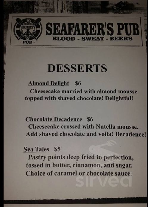 Seafarer's Pub menus in Eastern Passage, Nova Scotia, Canada