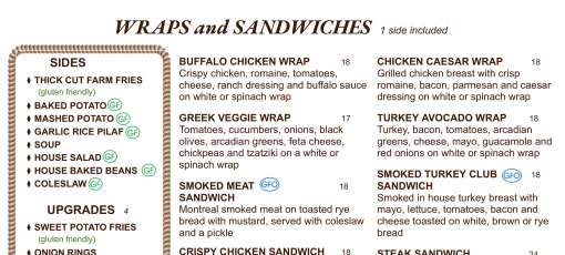 Menu for The Stable Restaurant in Metcalfe, ON | Sirved