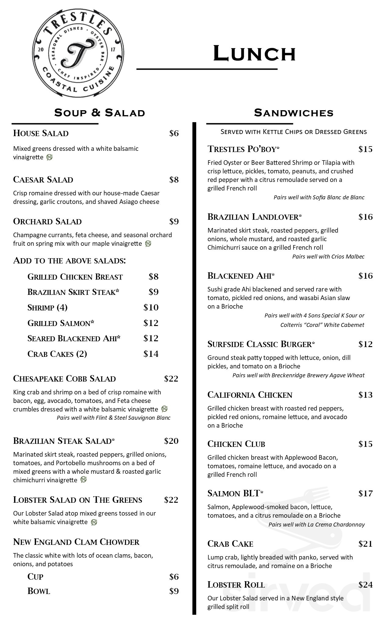 Trestles Coastal Cuisine menu in Castle Pines, Colorado, USA