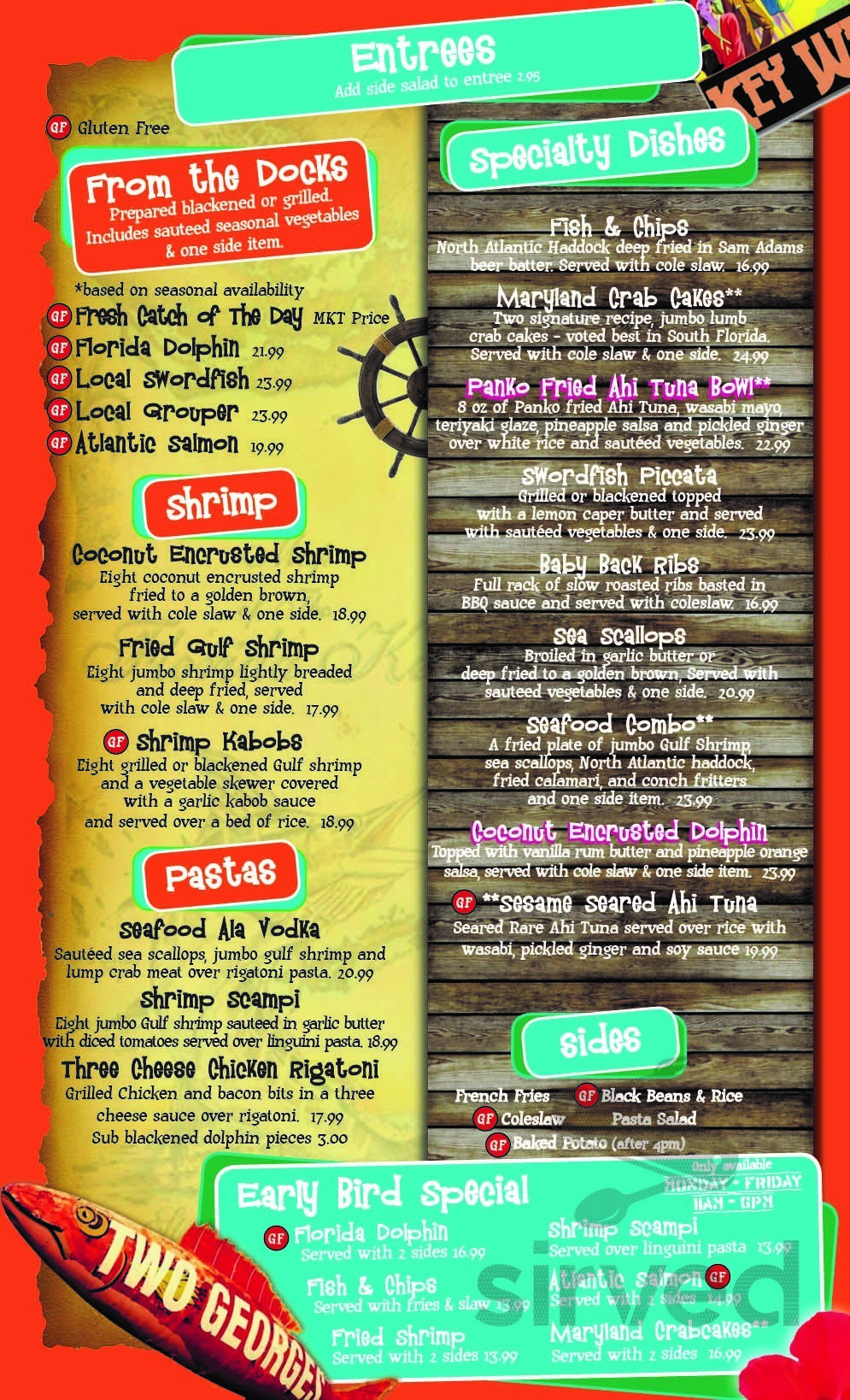 Two Georges Waterfront Grille menu in Boynton Beach, Florida, USA