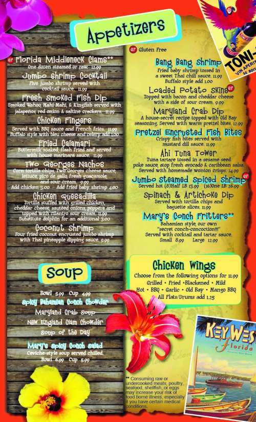Two Georges Waterfront Grille menu in Boynton Beach, Florida, USA