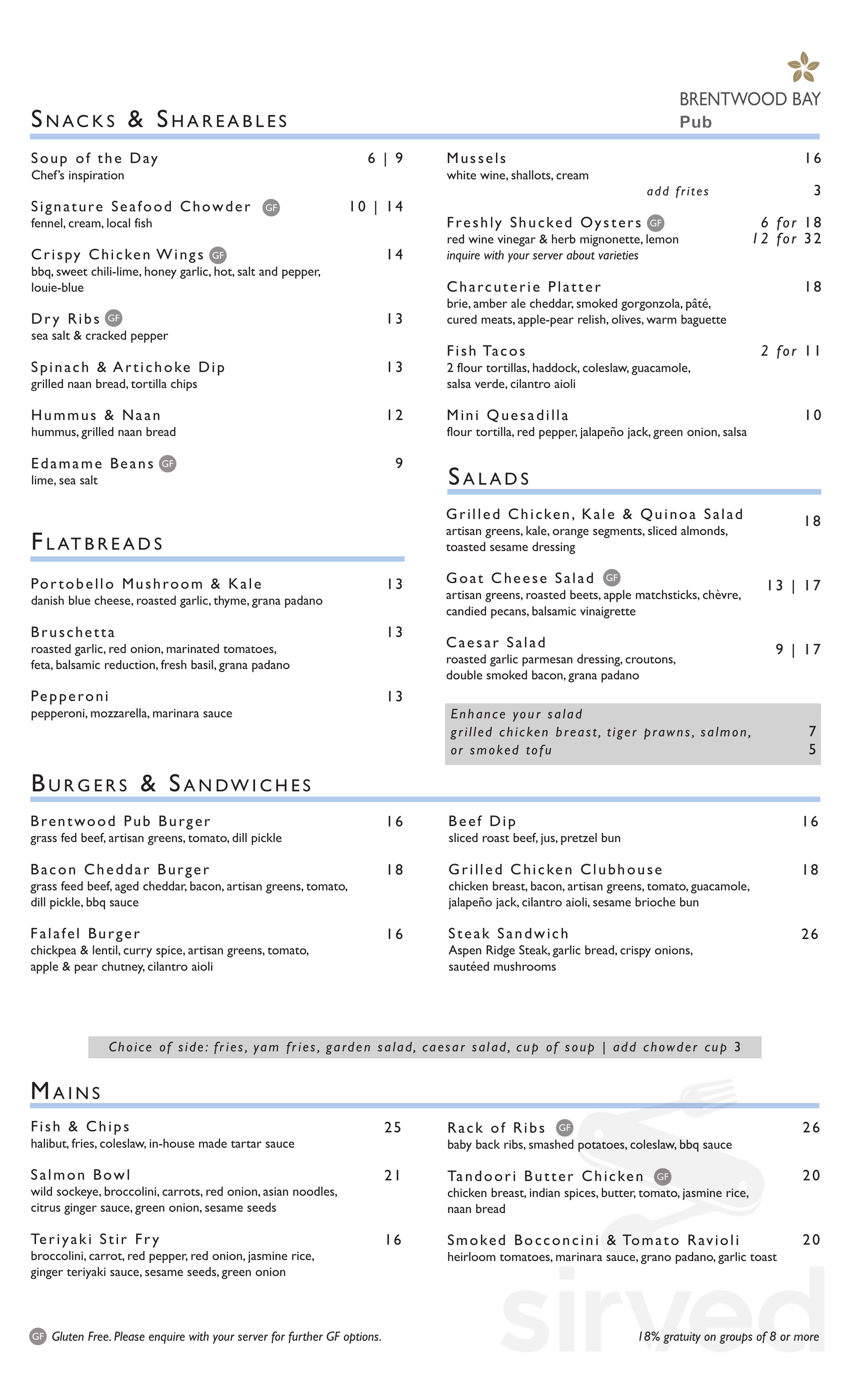 The Pub at Brentwood Bay Resort menu in Brentwood Bay, British Columbia ...